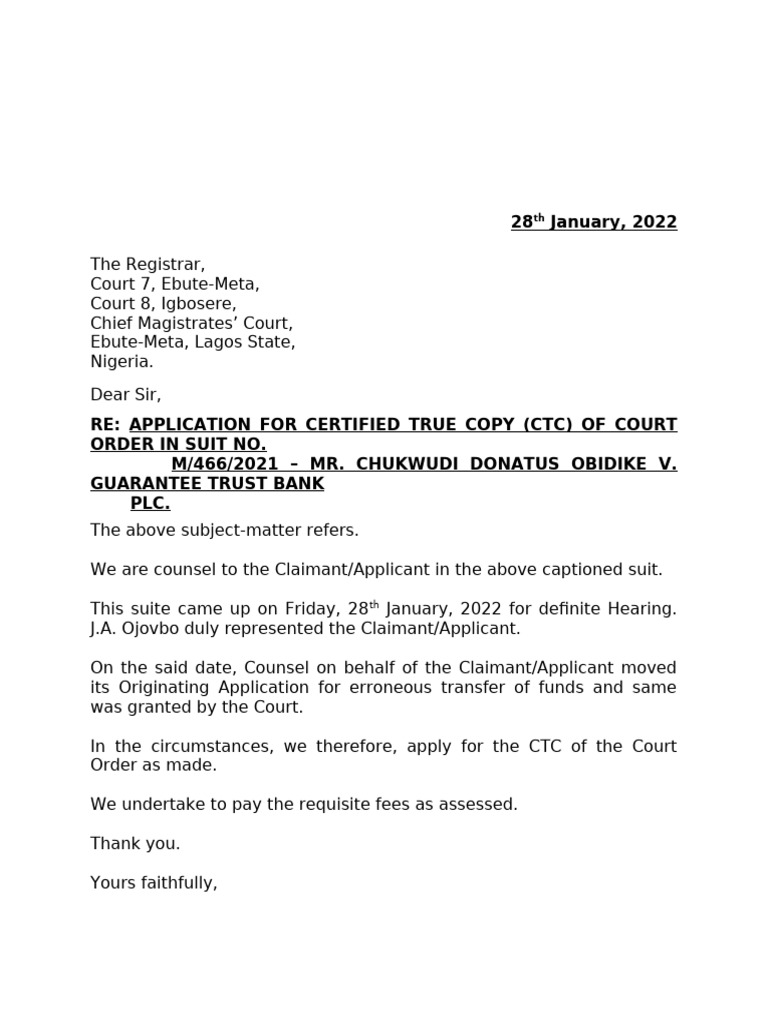 Application For CTC of Court Order | PDF