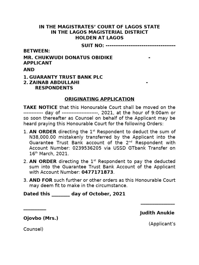 Application For Reversal of Funds (Sample) Bro - Chuks | PDF | Justice ...