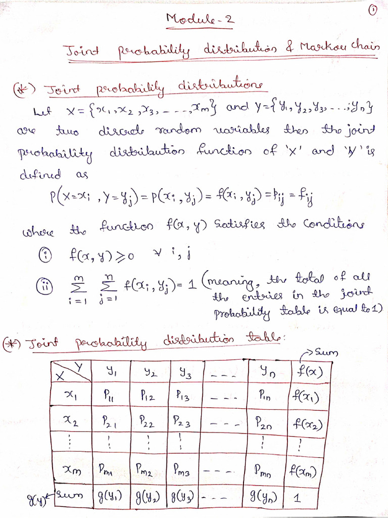Module 2 Joint Probability Distribution and Markov Chain Notes | PDF