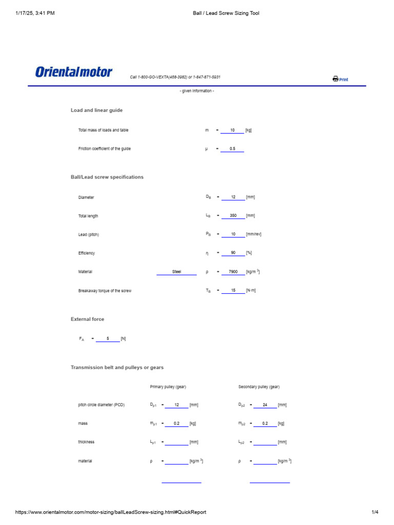 Ball - Lead Screw Sizing Tool-Chọn khối lượng và vận tốc thay đổi | PDF ...
