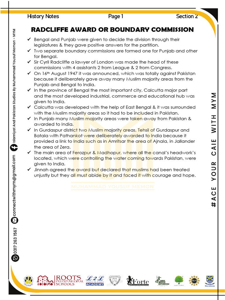 Radcliffe Award Notes and Solved Past Papers 2023-24 | PDF