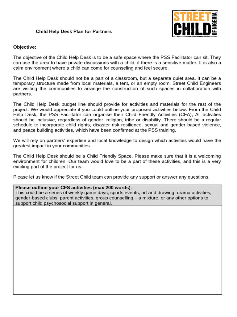 Child Help Desk Budget Breakdown For Partners | PDF