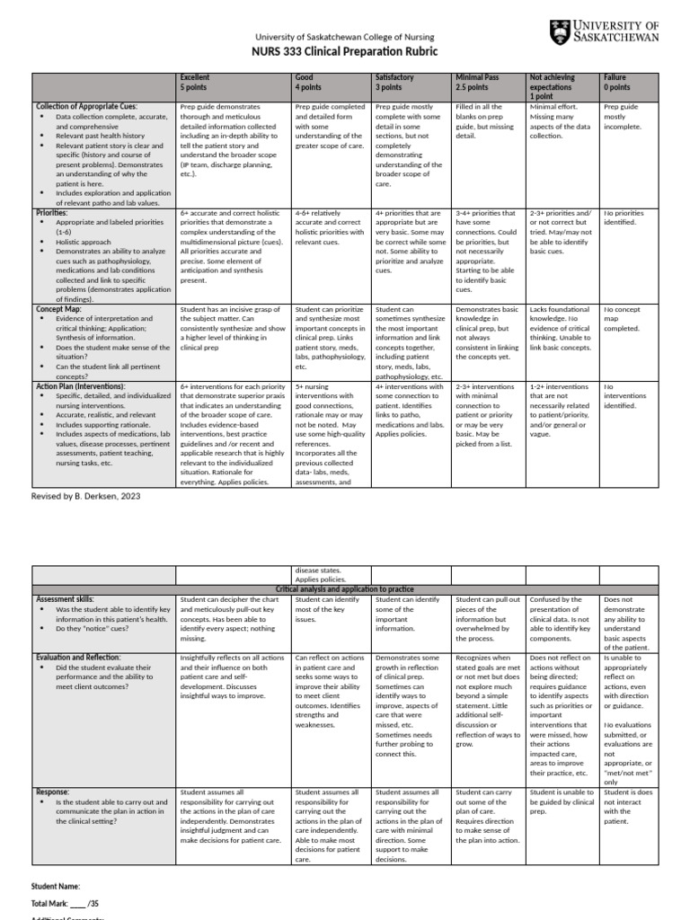 Clinical prep rubric | PDF | Critical Thinking | Evaluation