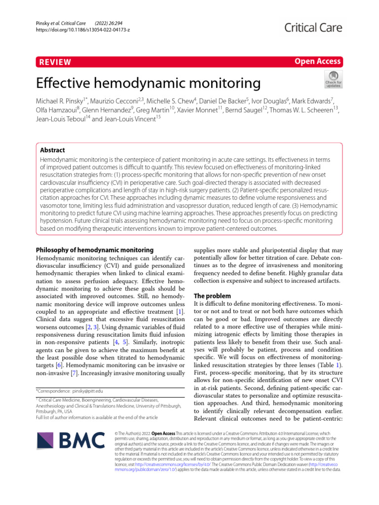 Effective Hemodynamic Monitoring | PDF | Sepsis | Myocardial Infarction