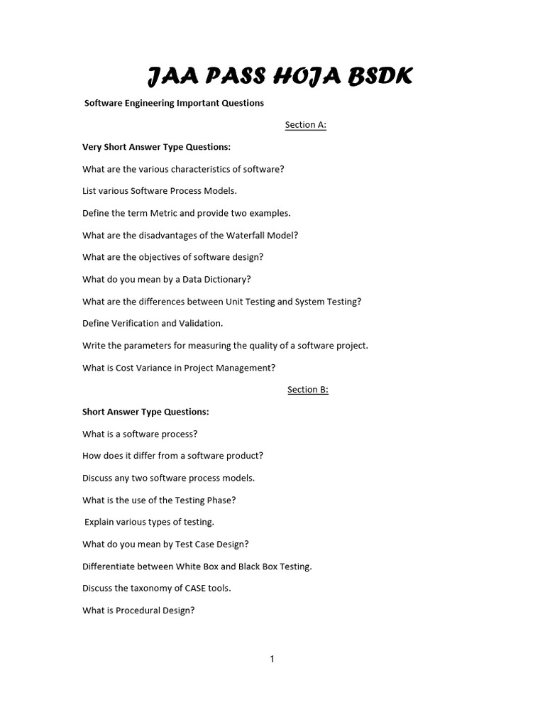 Imp Questions SE | PDF