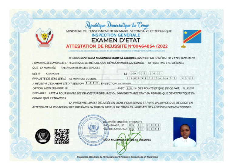 Attestation Talongombe Balisa Exaucee | PDF