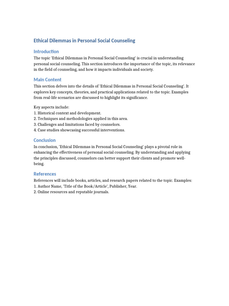 Ethical Dilemmas in Social Counseling | PDF