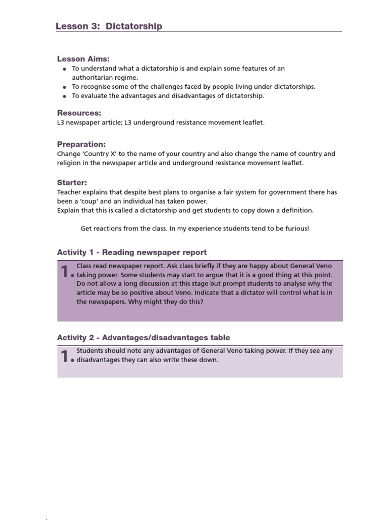 Democracy Lesson 3 Dictatorship | PDF | Dictatorship