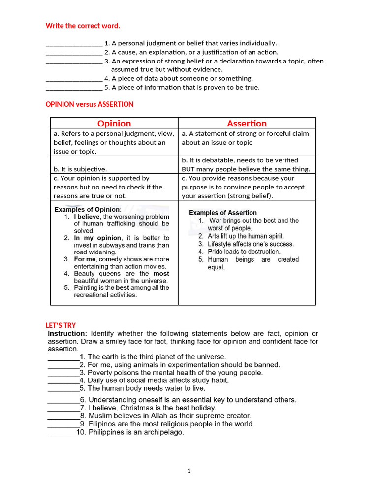 FACT OPINION ASSERTION | PDF