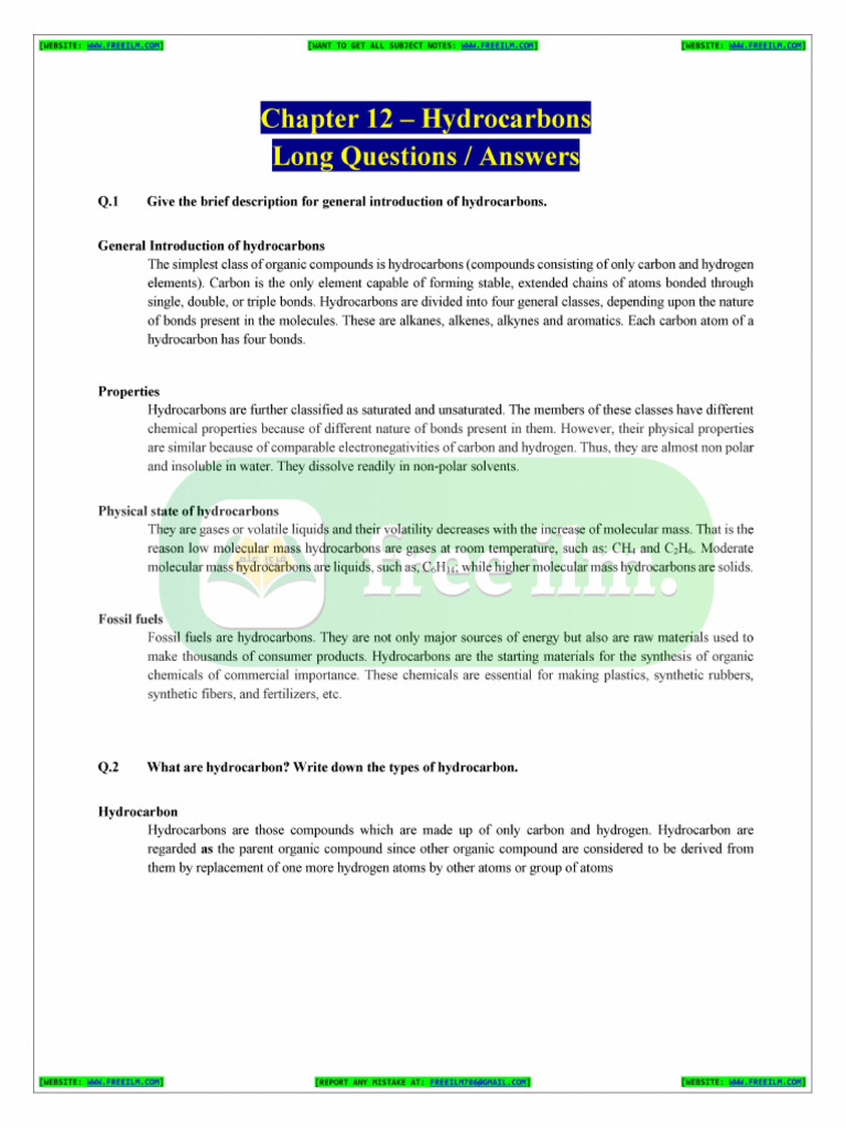 10th Chemistry CH 12 Long Q | PDF