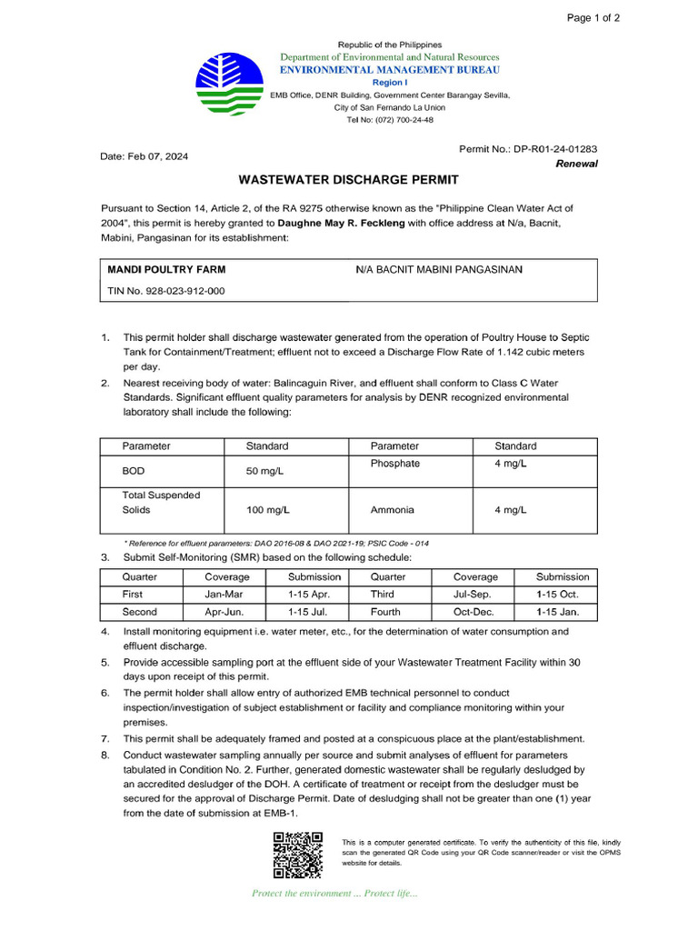 Waste Water Discharge Permit | PDF