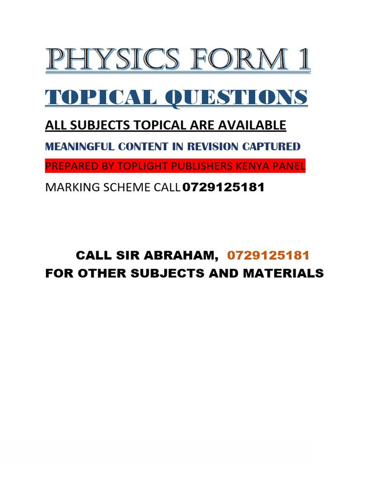 PHYSICS FORM 1 TOPICAL QUESTIONS | PDF | Physics | Physical Sciences