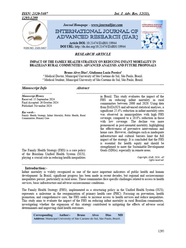 Impact of The Family Health Strategy On Reducing Infant Mortality in ...