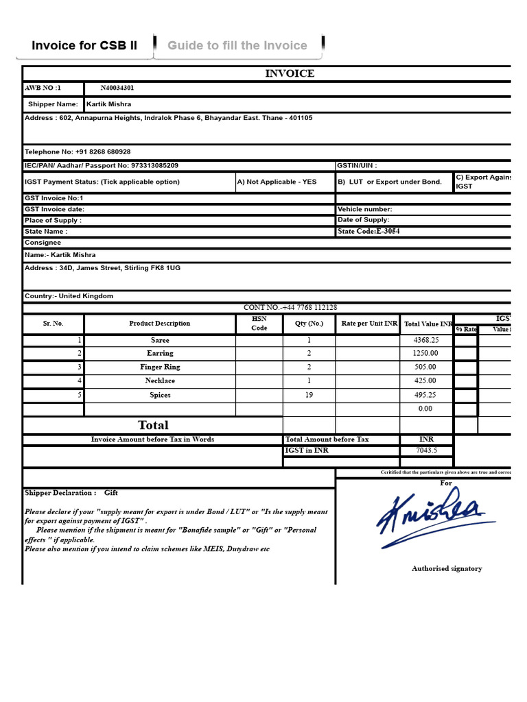 Invoice Format (5) (1) | PDF | Sales | Government Of India