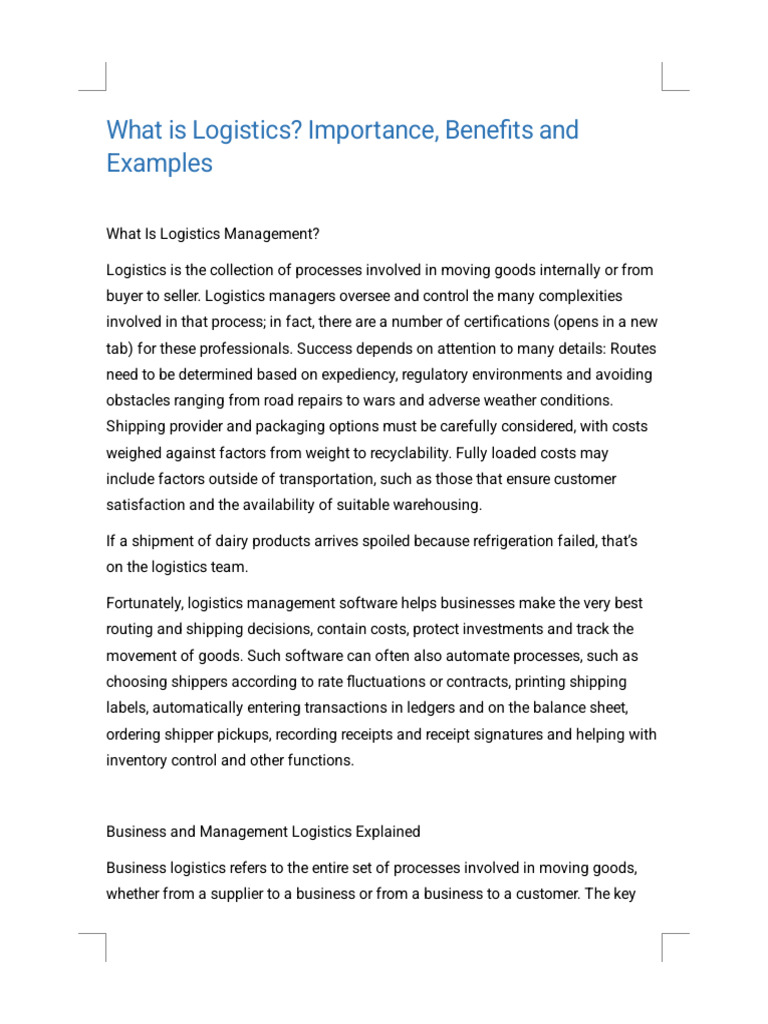 What is Logistics-1(1) | PDF | Logistics | Warehouse