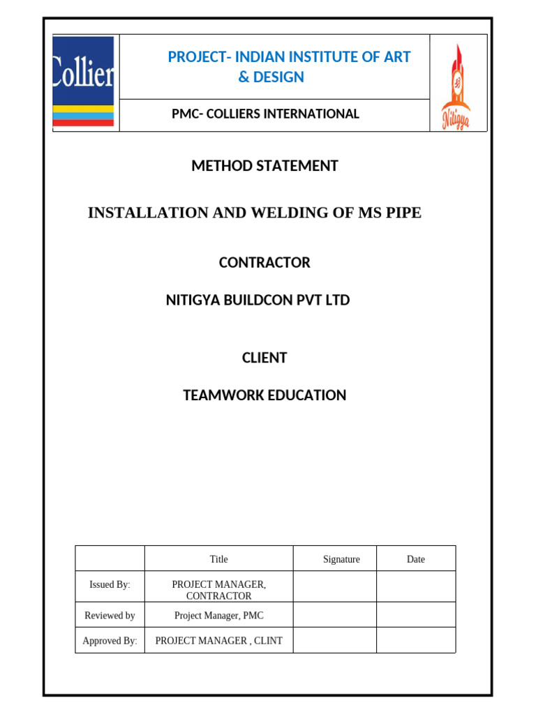 MS Pipe Installation & Welding Method | PDF | Pipe (Fluid Conveyance ...