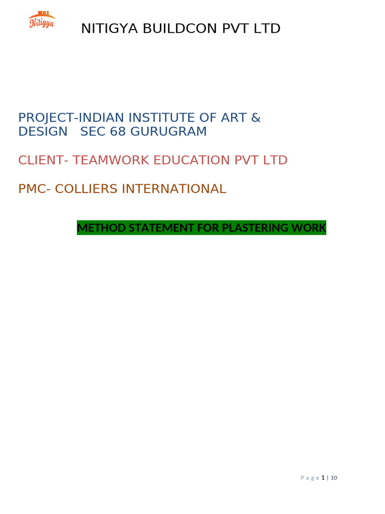 PLASTERING-METHOD-STATEMENT | PDF | Mortar (Masonry) | Plaster