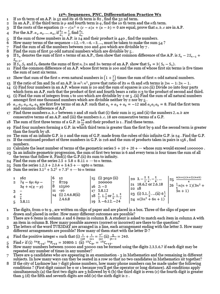 11th - Sequences, PNC, Differentiation Practice Ws | PDF | Vowel | Consonant