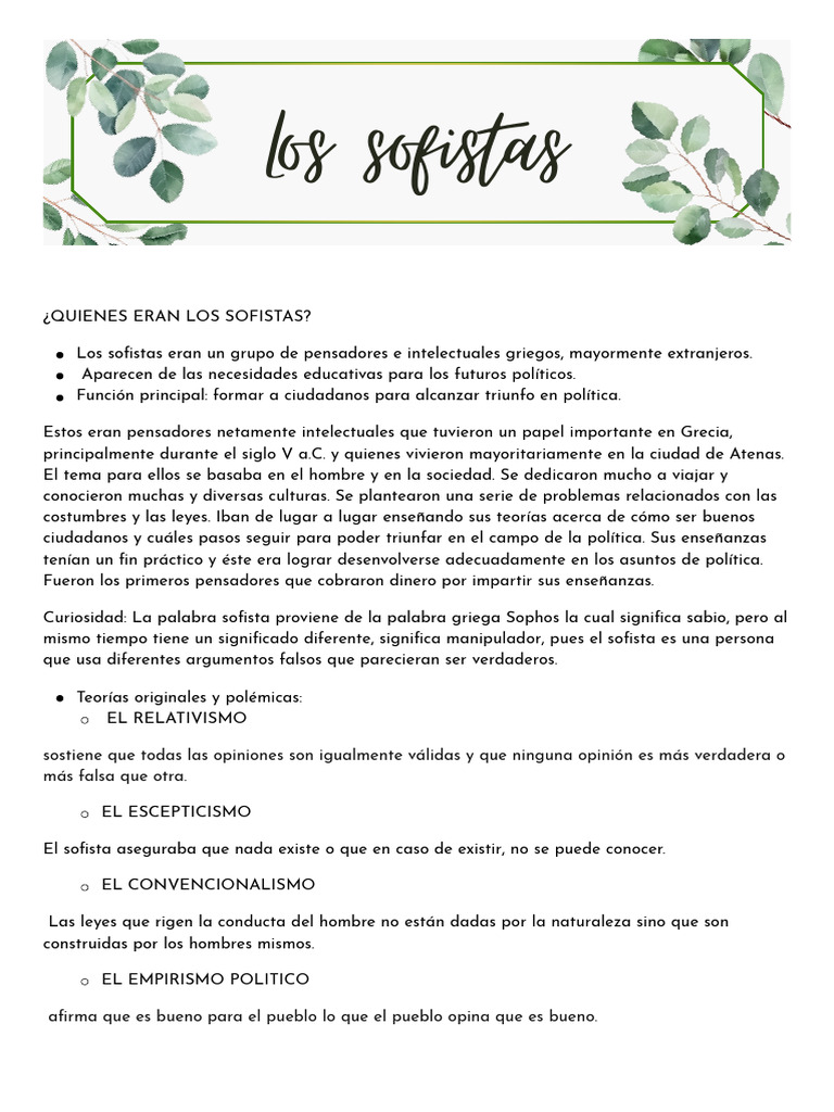 Los Sofistas: Pensadores Griegos Clave | PDF | Platón | Epistemología