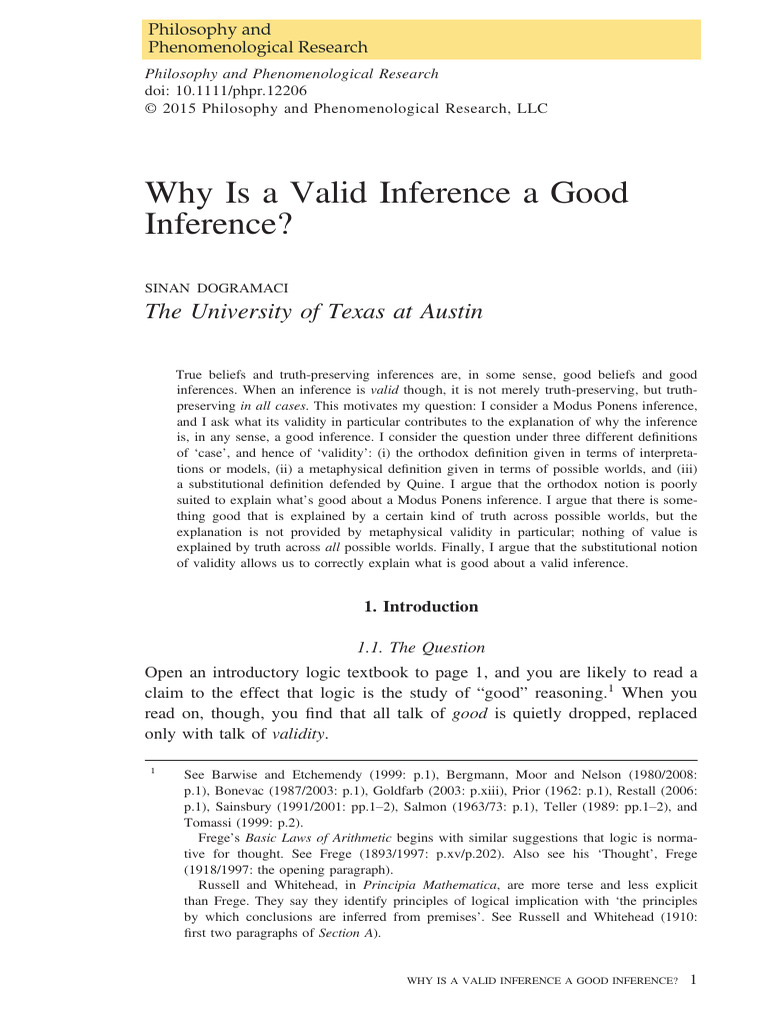 Dogramaci - Why Is A Valid Inference A GoodInference (2015) | PDF | Inference | Rationality