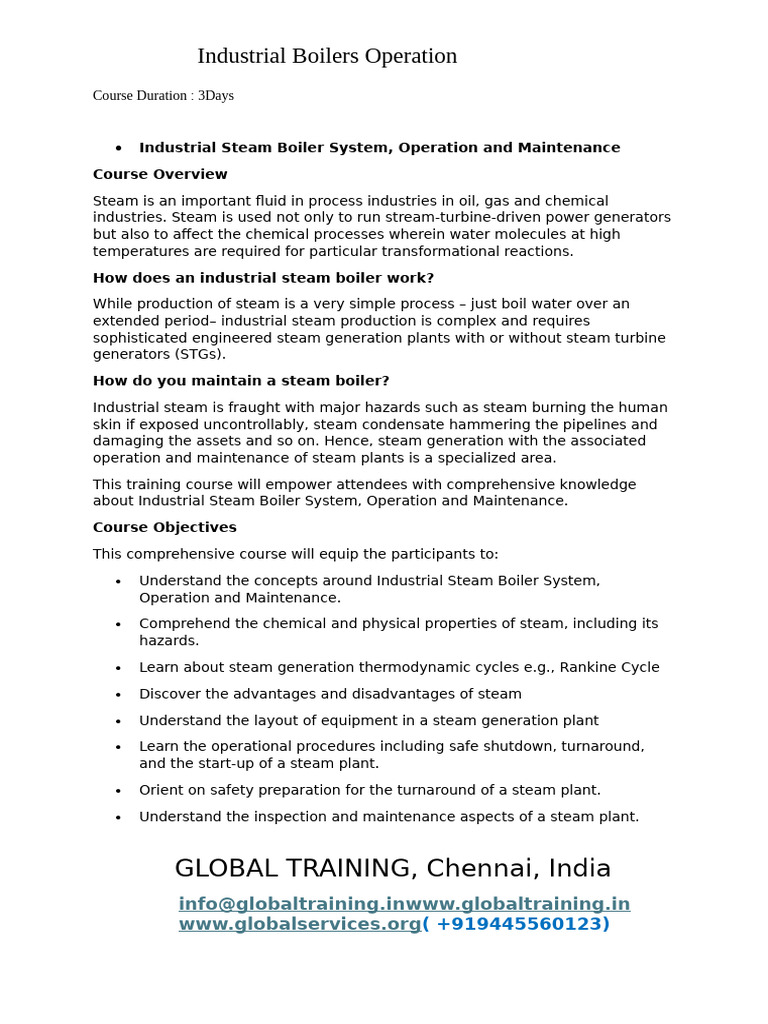 Industrial Steam Boiler System, Operation and Maintenance | PDF ...