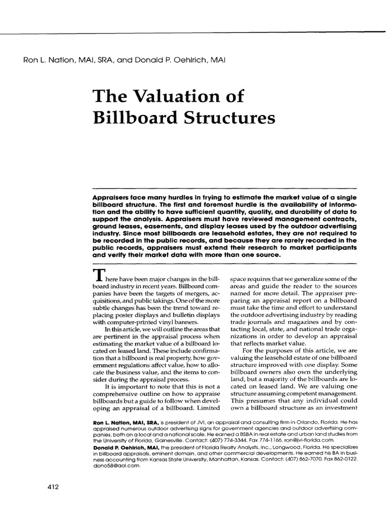 the valuation of billboard structure | PDF
