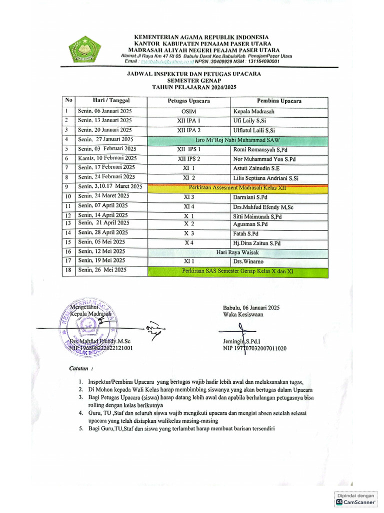 Jadwal Upacara Semester Genap 20242025 | PDF