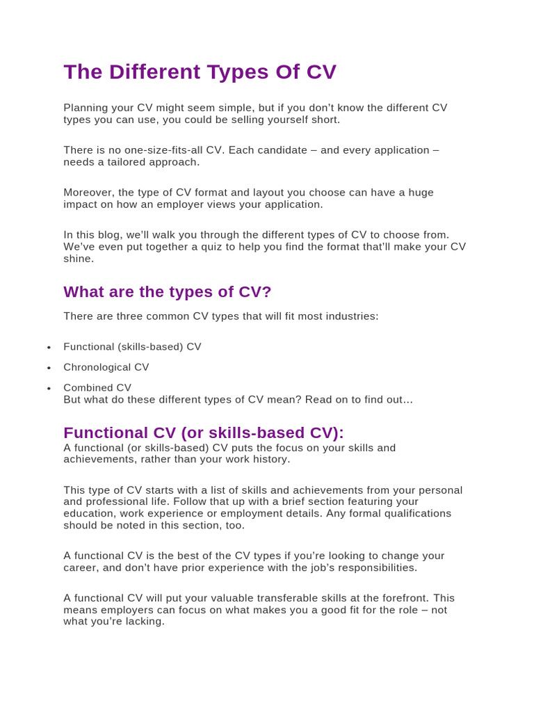 The Different Types Of CV | PDF