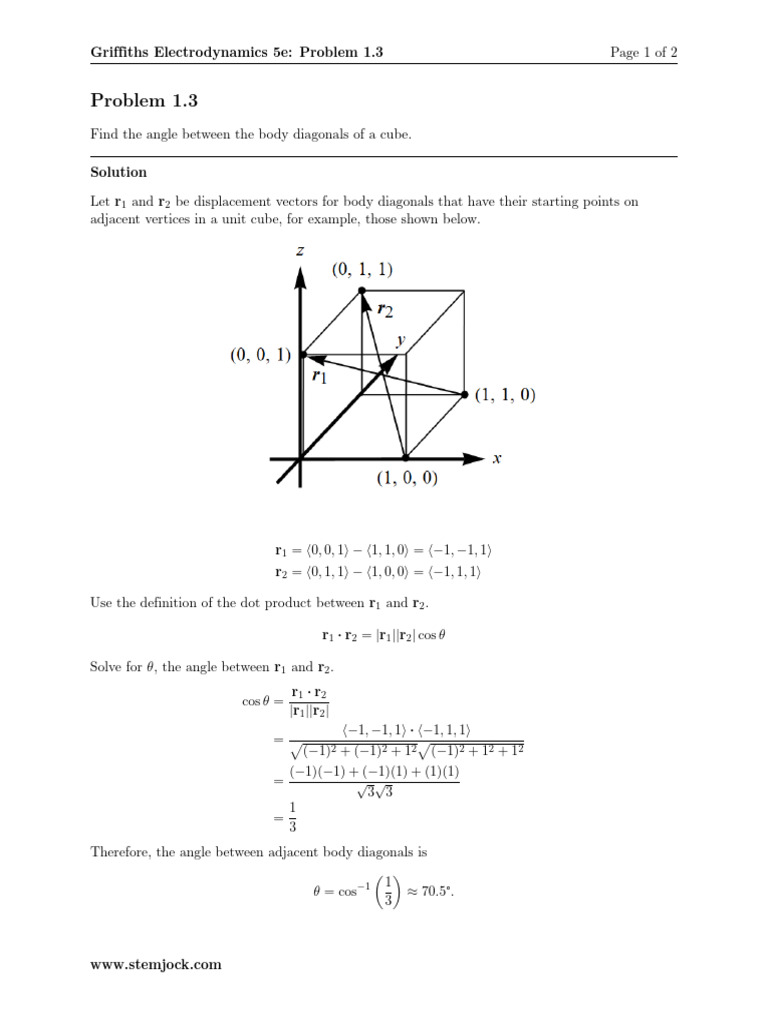 Cube Body Diagonal Angle Calculation | PDF | Angle | Euclidean Geometry