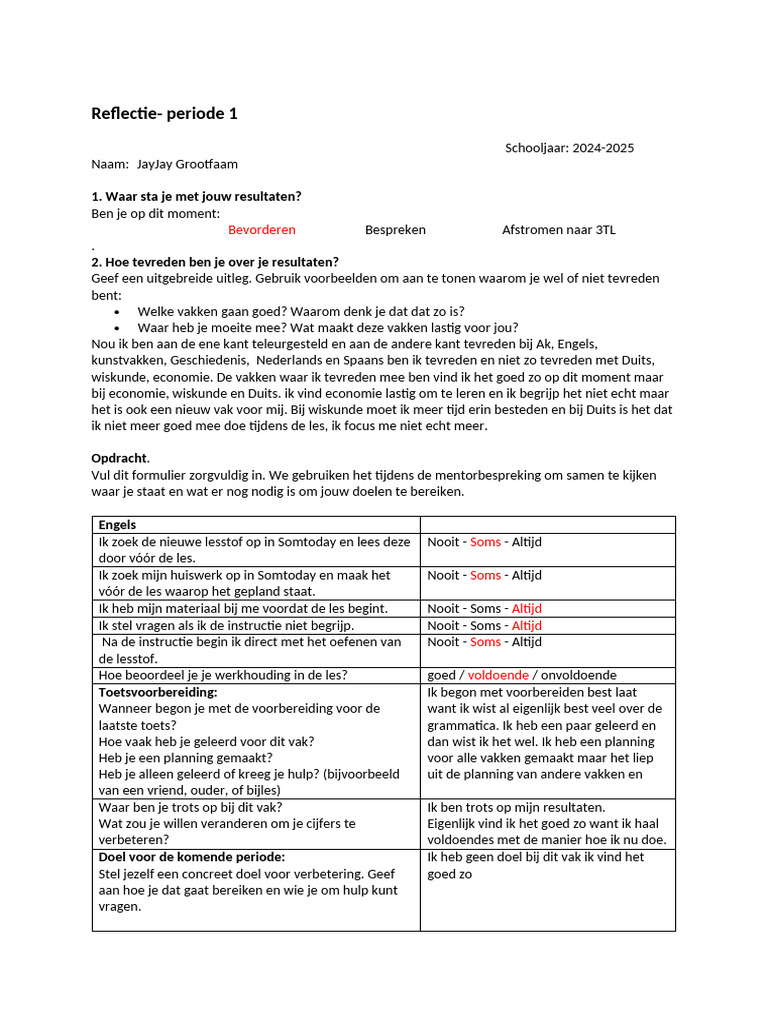 Jay Jay+Grootfaam - Reflectie Periode 1 HAVO 3 | PDF