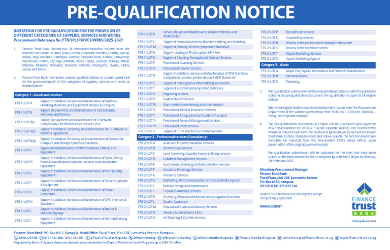 FTB Pre Qualification Notice | PDF | Money | Economies
