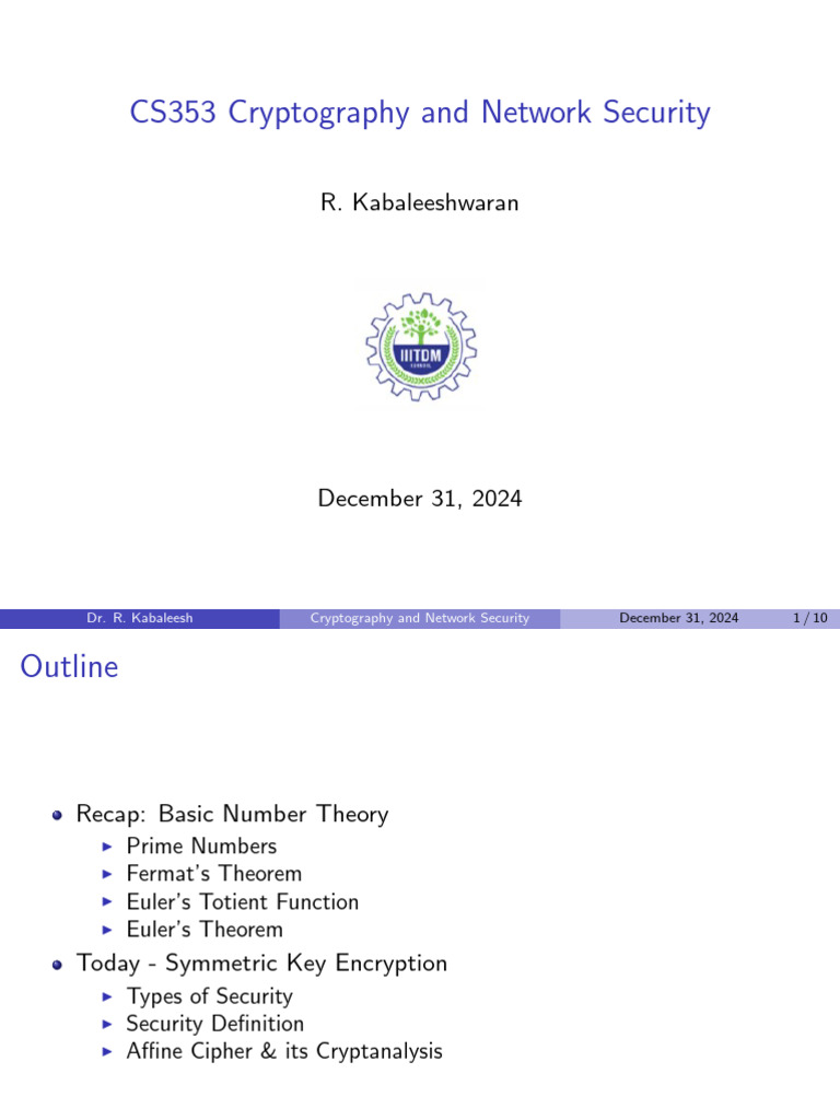 4 CNS 31Dec24 SymKeyEnc AffineCipher | PDF | Cryptanalysis | Cryptography