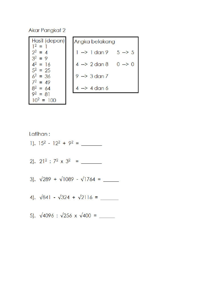 Akar Pangkat 2 Dan 3 | PDF