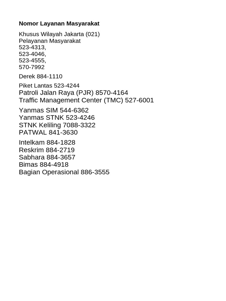 Nomor Telp Penting | PDF