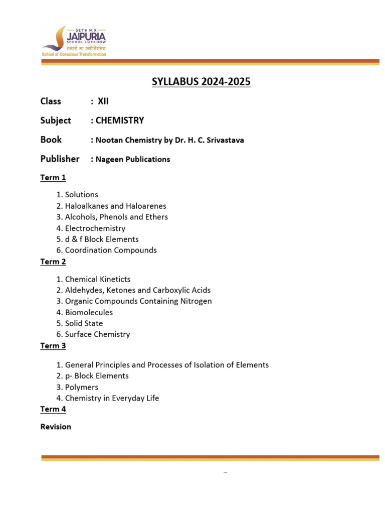 Class 12 Chemistry Syllabus 2024-25 | PDF