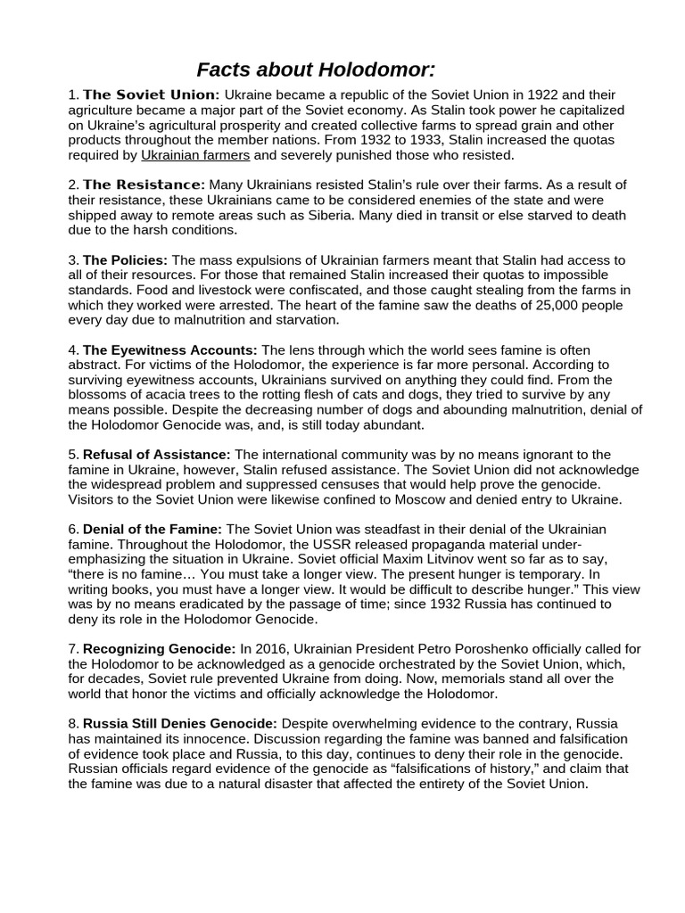 Facts About Holodomor | PDF