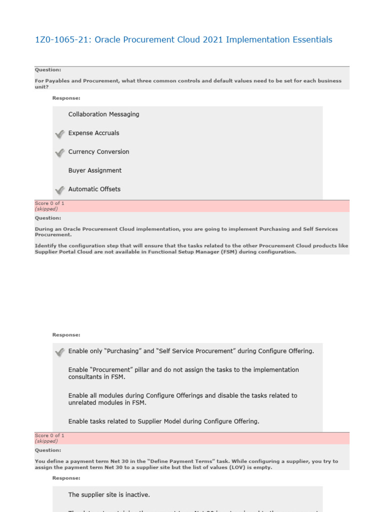 1Z0-1065-21 Oracle Procurement Cloud 2021 Implementation Essentials | PDF | Procurement ...
