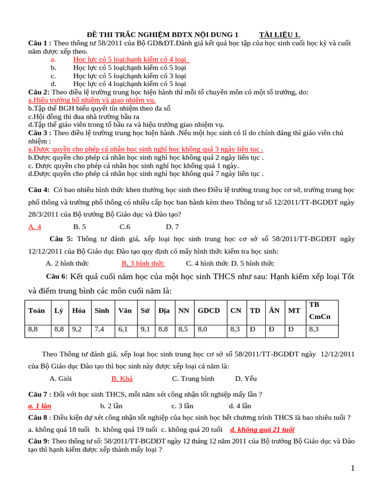 De Thi BDTX Cap THCS | PDF