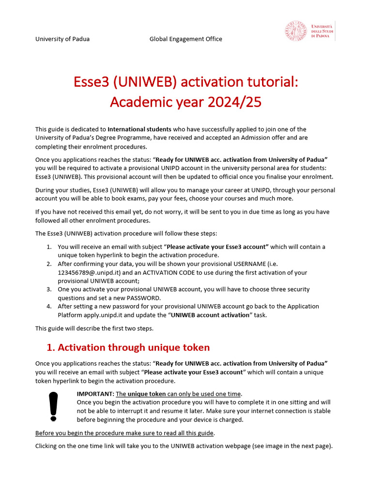 UNIPD - UNIWEB First Activation Guide - 2024 25 3 | PDF | Cyberspace ...