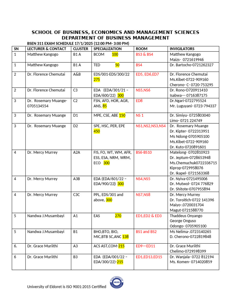 Final Bsen 311 Exam Schedule | PDF