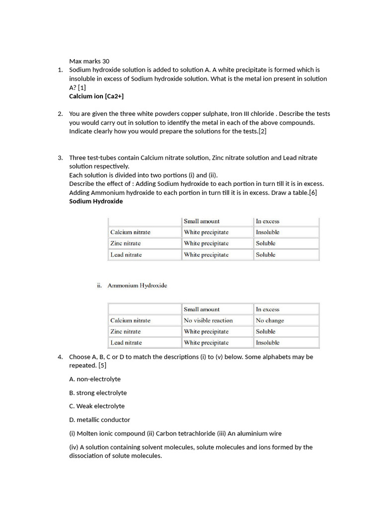 Answerkey For ANA - Che.ELECTROLYSIS | PDF | Anode | Electrolyte