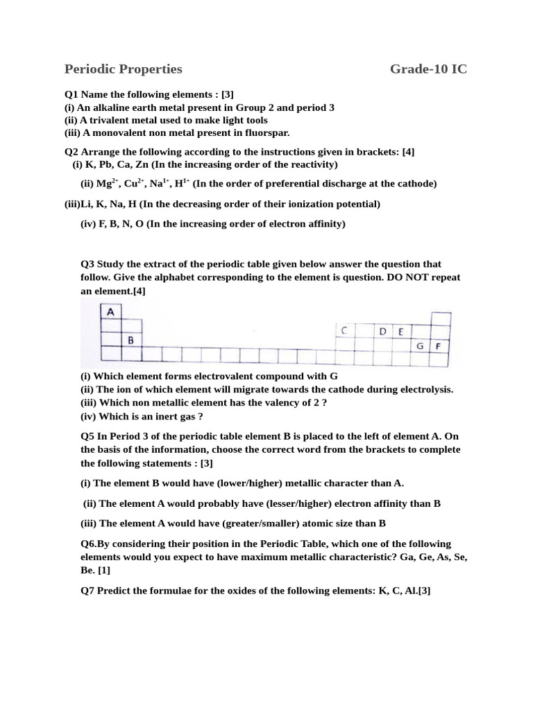 Periodic Table Properties Quiz | PDF