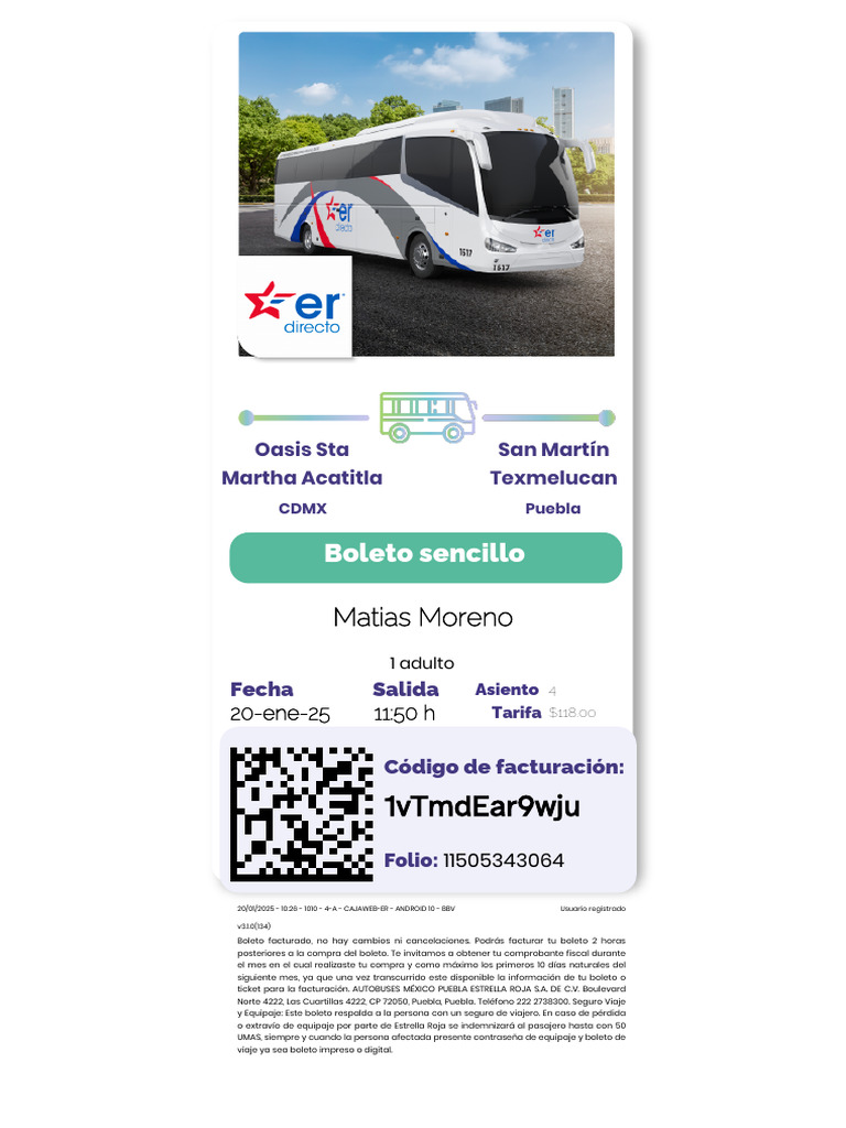 Boleto de Autobús CDMX a Puebla | PDF