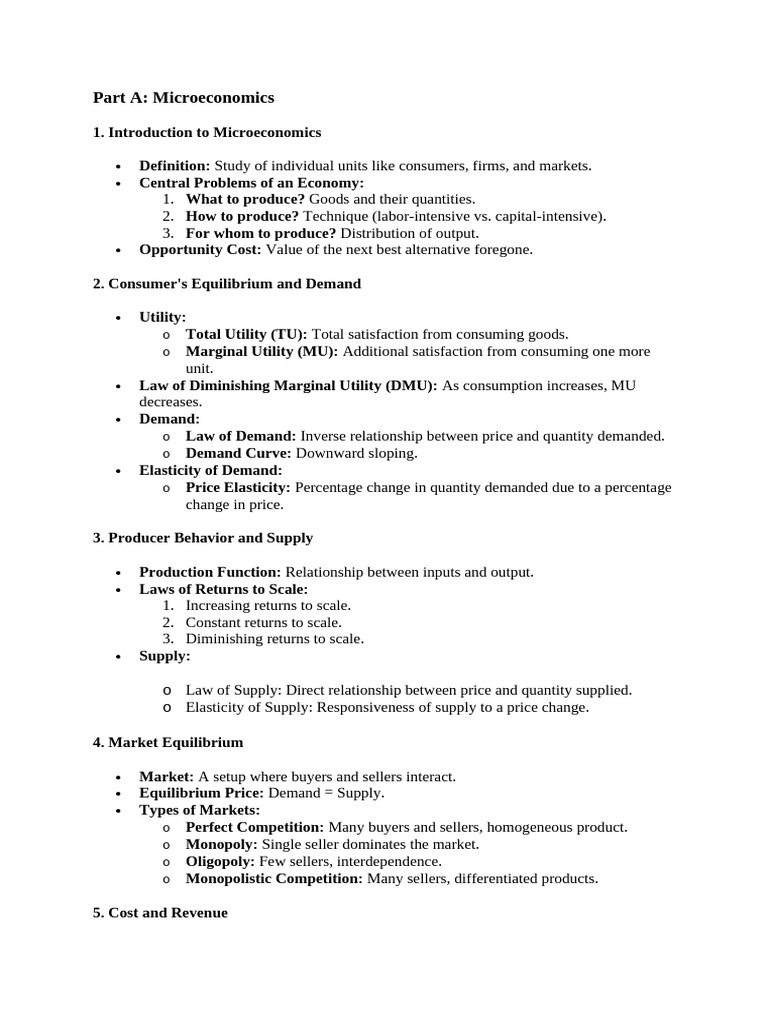 Class 11 Microeconomics & Statistics Notes | PDF | Supply (Economics ...