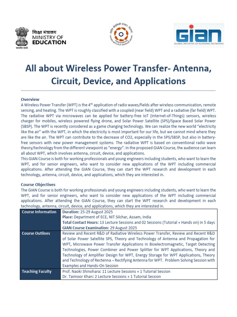 GIAN Course Brochure 2412366 Details | PDF | Wireless | Radio Wave
