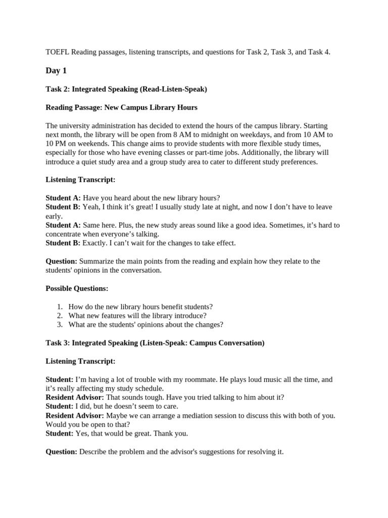 TOEFL Reading Passages Tasks 2,3,4 | PDF | Educational Technology ...