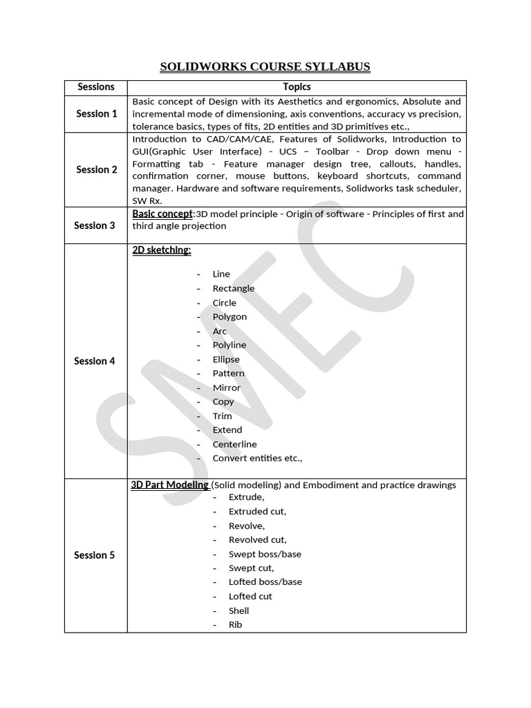 solidworks Syllabus SW (1) | PDF