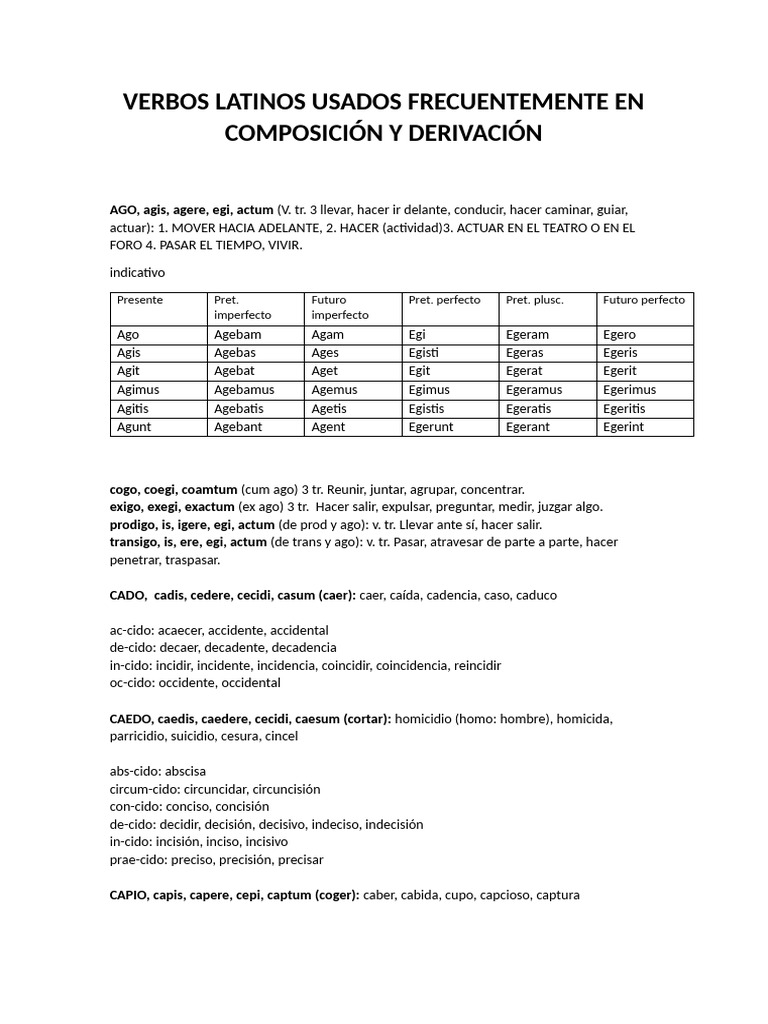 Verbos Latinos y Derivados Comunes | PDF