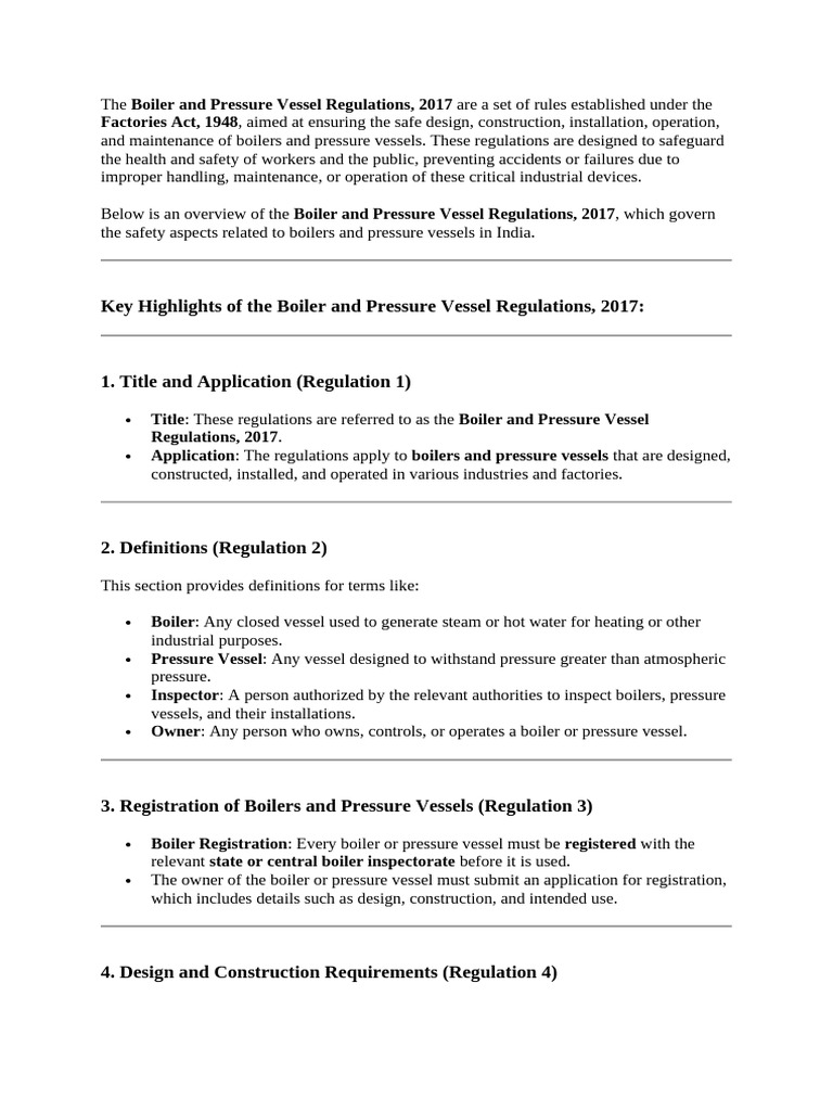 Boiler and Pressure Vessel Regulations 2017 | PDF | Boiler | Safety
