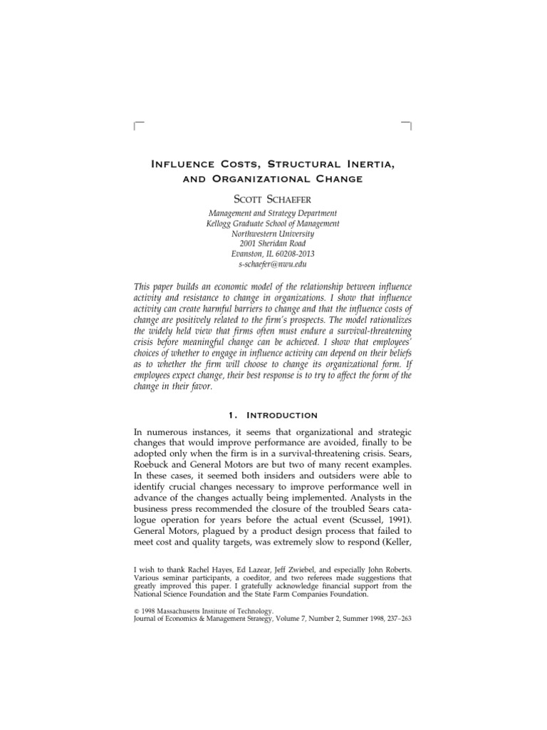 Influence Costs in Organizational Change | PDF | Physical Quantities | Mass